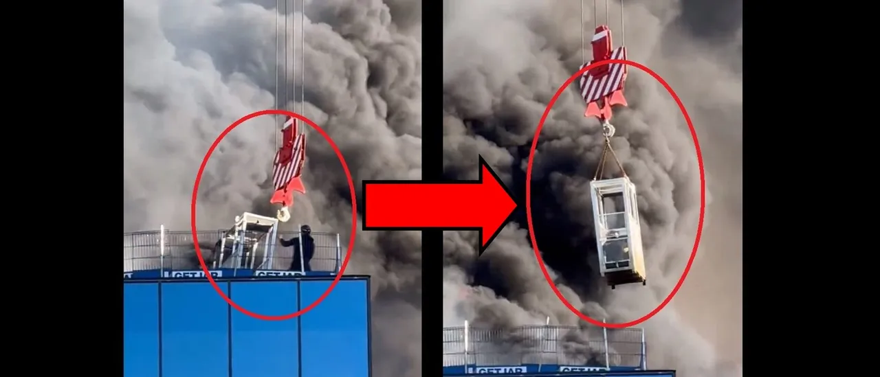 Dramatic Video Captures Moment Crane Saves Worker From Massive Fire In ...